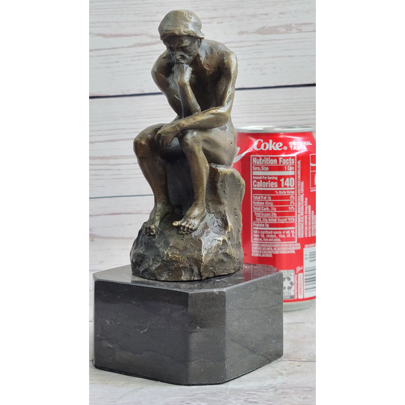 Lark Manor™ The Thinker Thinking Man by Auguste Rodin Bronze Sculpture Statue Figure on Marble ...